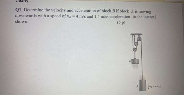 Solved Q1: Determine the velocity and acceleration of block | Chegg.com