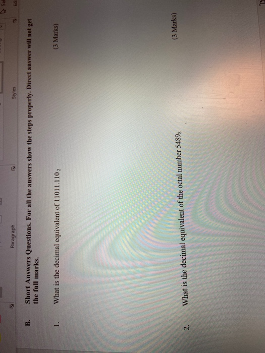 Solved W Sol Paragraph Styles Edi B. Short Answers | Chegg.com