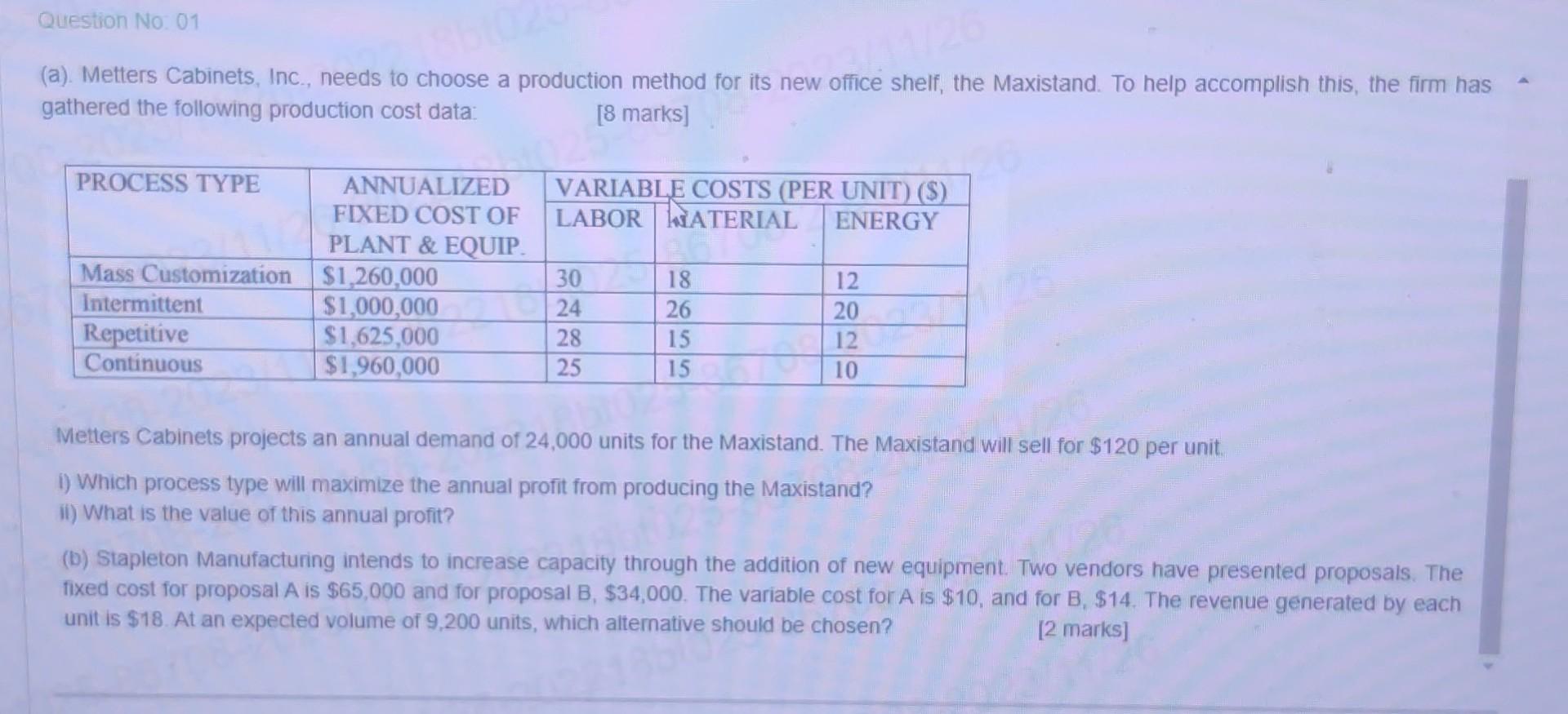 Solved (a). Metters Cabinets, Inc., needs to choose a | Chegg.com