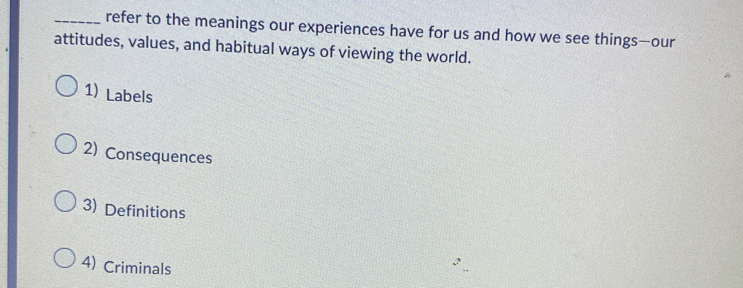 Solved q,refer to the meanings our experiences have for us | Chegg.com