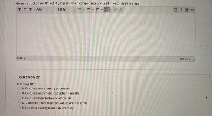 Solved Given instruction sw $t1, 4($1), explain which | Chegg.com