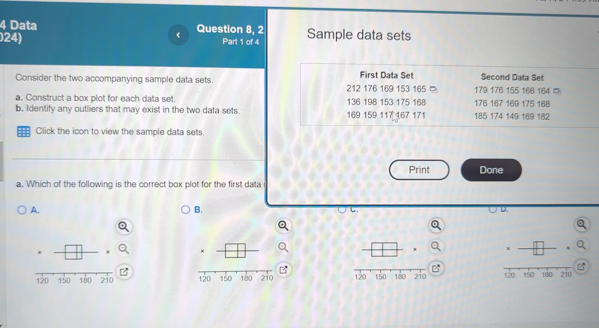 Solved 4 ﻿DataQuestion 8, 2Part 1 ﻿of 4Sample data | Chegg.com