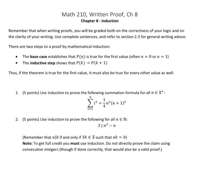 Solved Math 210, Written Proof, Ch 8 Chapter 8 - Induction | Chegg.com