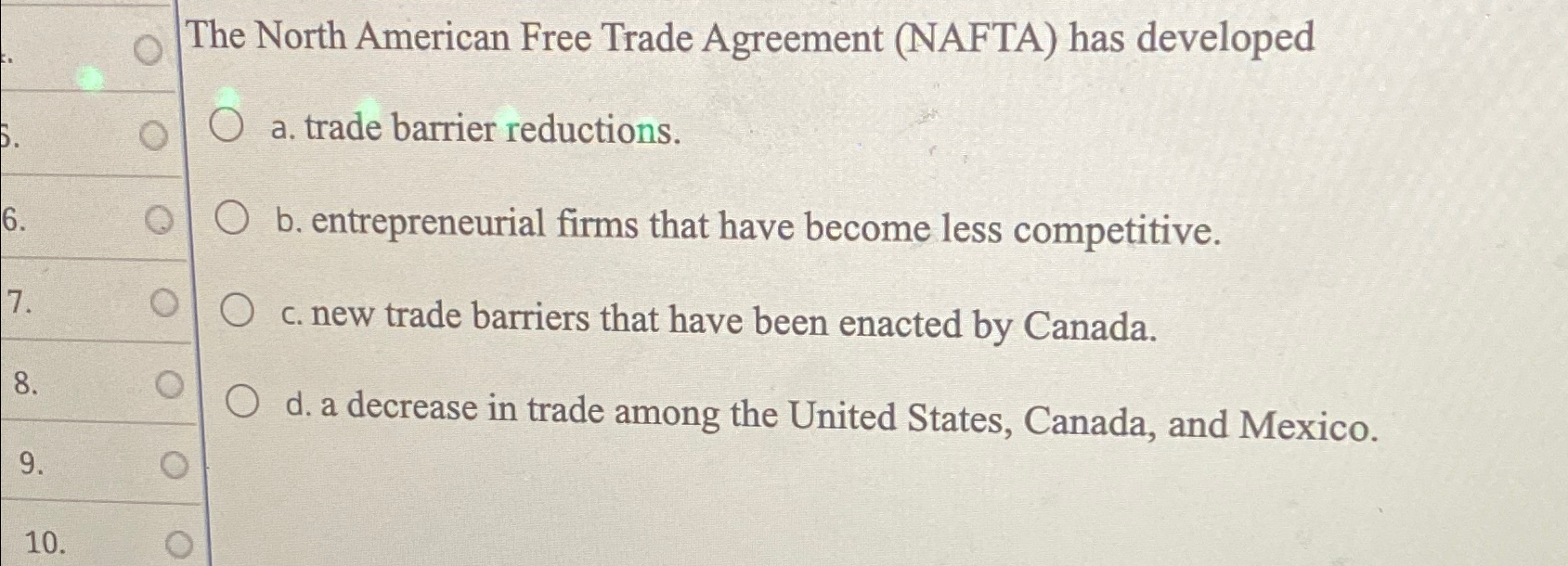 Solved The North American Free Trade Agreement (NAFTA) ﻿has | Chegg.com