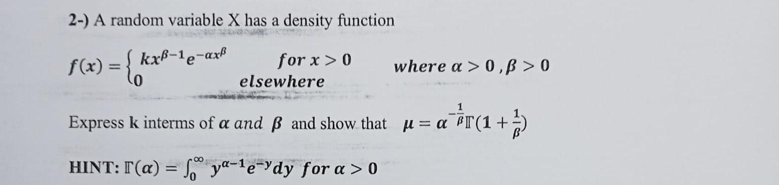 Solved 2-) ﻿A random variable x ﻿has a density | Chegg.com