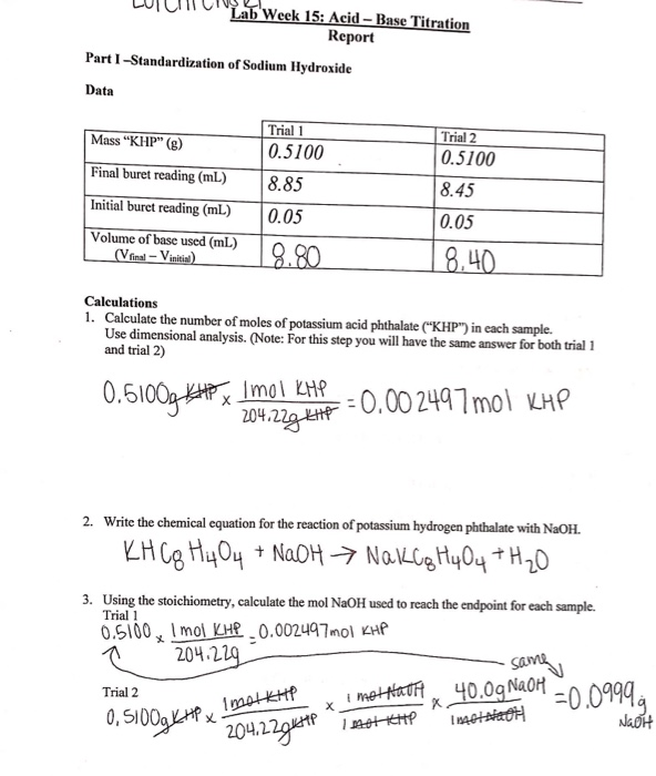 Solved LUIUITU Lab Week 15: Acid - Base Titration Report | Chegg.com