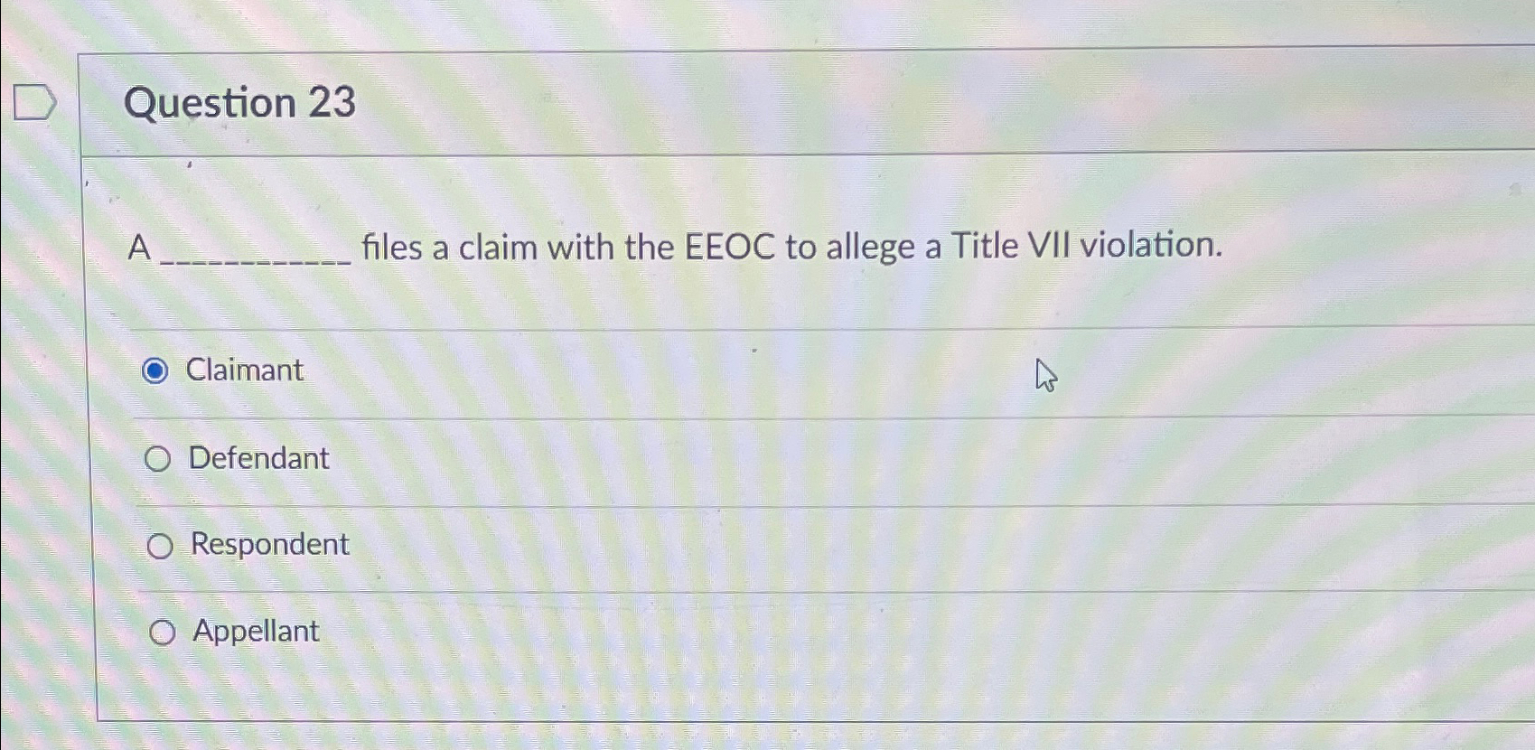 Solved Question 23A files a claim with the EEOC to allege a | Chegg.com
