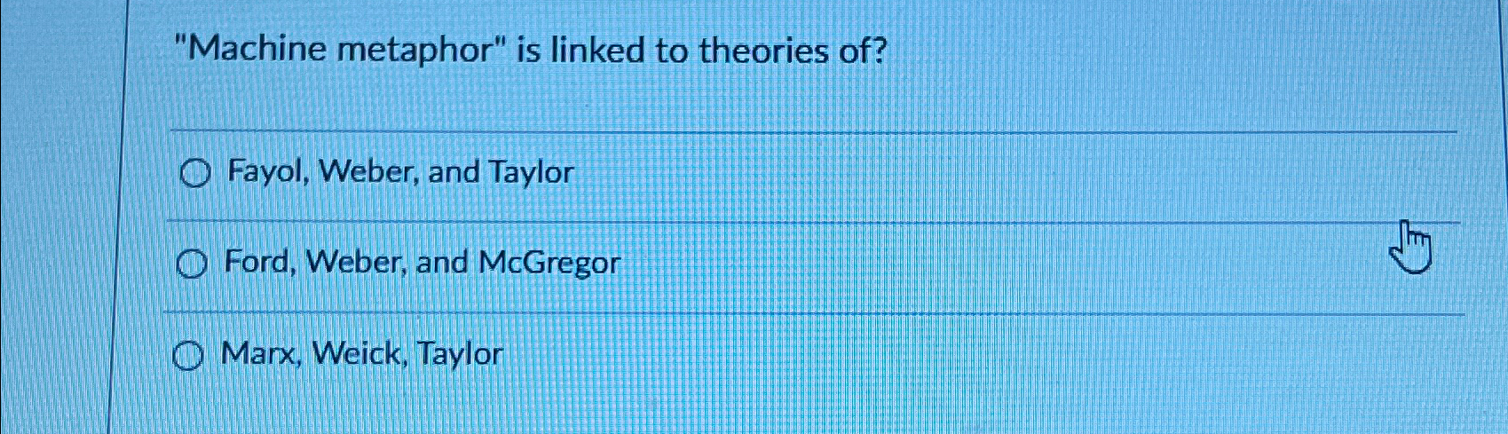 Solved "Machine metaphor" is linked to theories of?Fayol, | Chegg.com