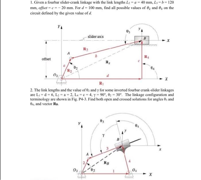Solved 1. Given a fourbar slider-crank linkage with the link | Chegg.com