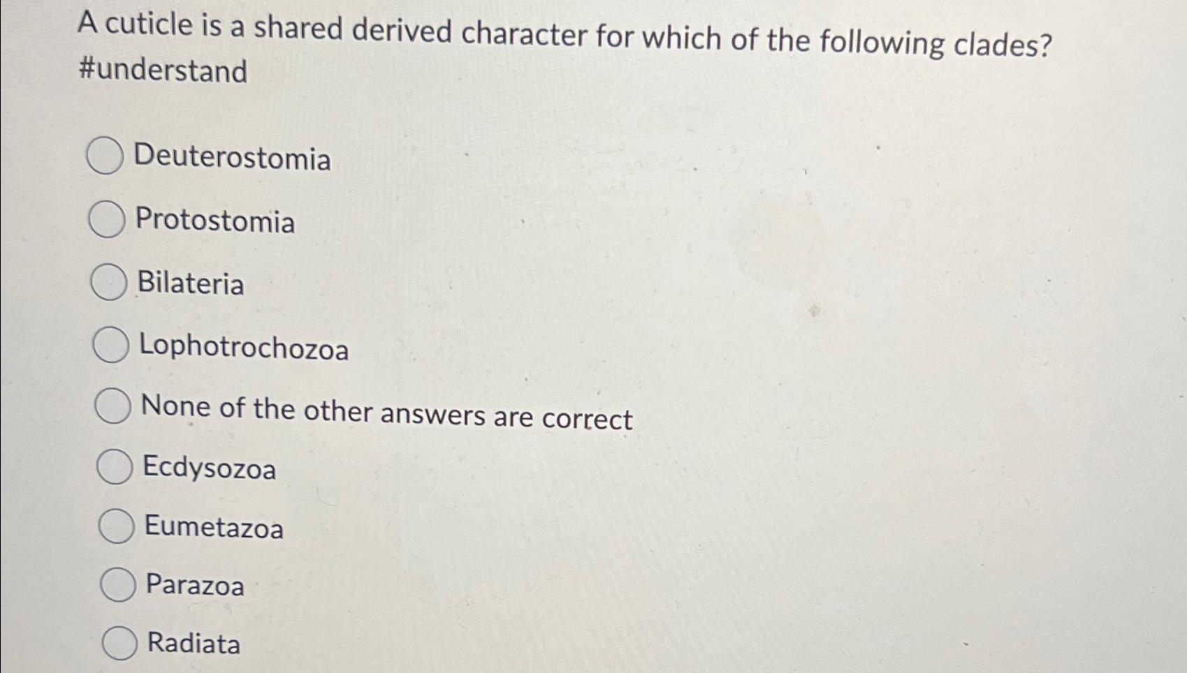 Solved A cuticle is a shared derived character for which of | Chegg.com | Chegg.com