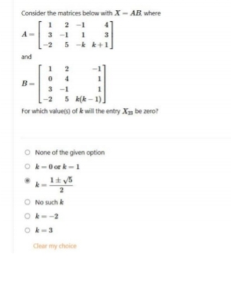 Solved Consider the matrices below with x-AB | Chegg.com