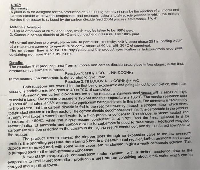Solved please create a process flow diagram of the urea | Chegg.com