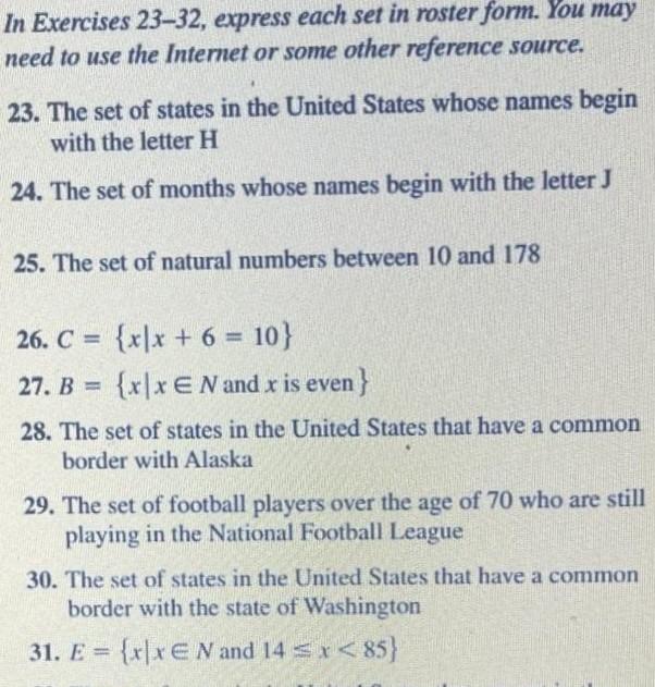 Solved In Exercises 23-32, express each set in roster form. | Chegg.com