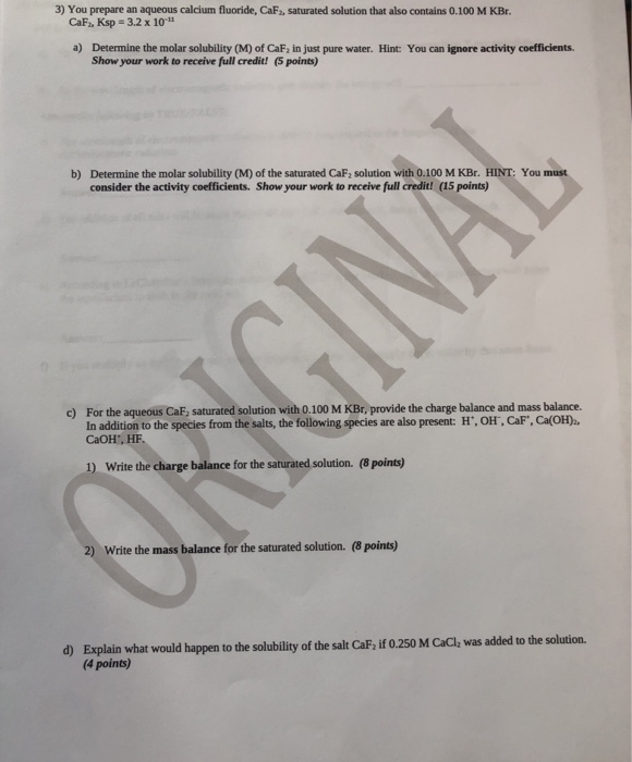 3) You prepare an aqueous calcium fluoride, CaF2, | Chegg.com