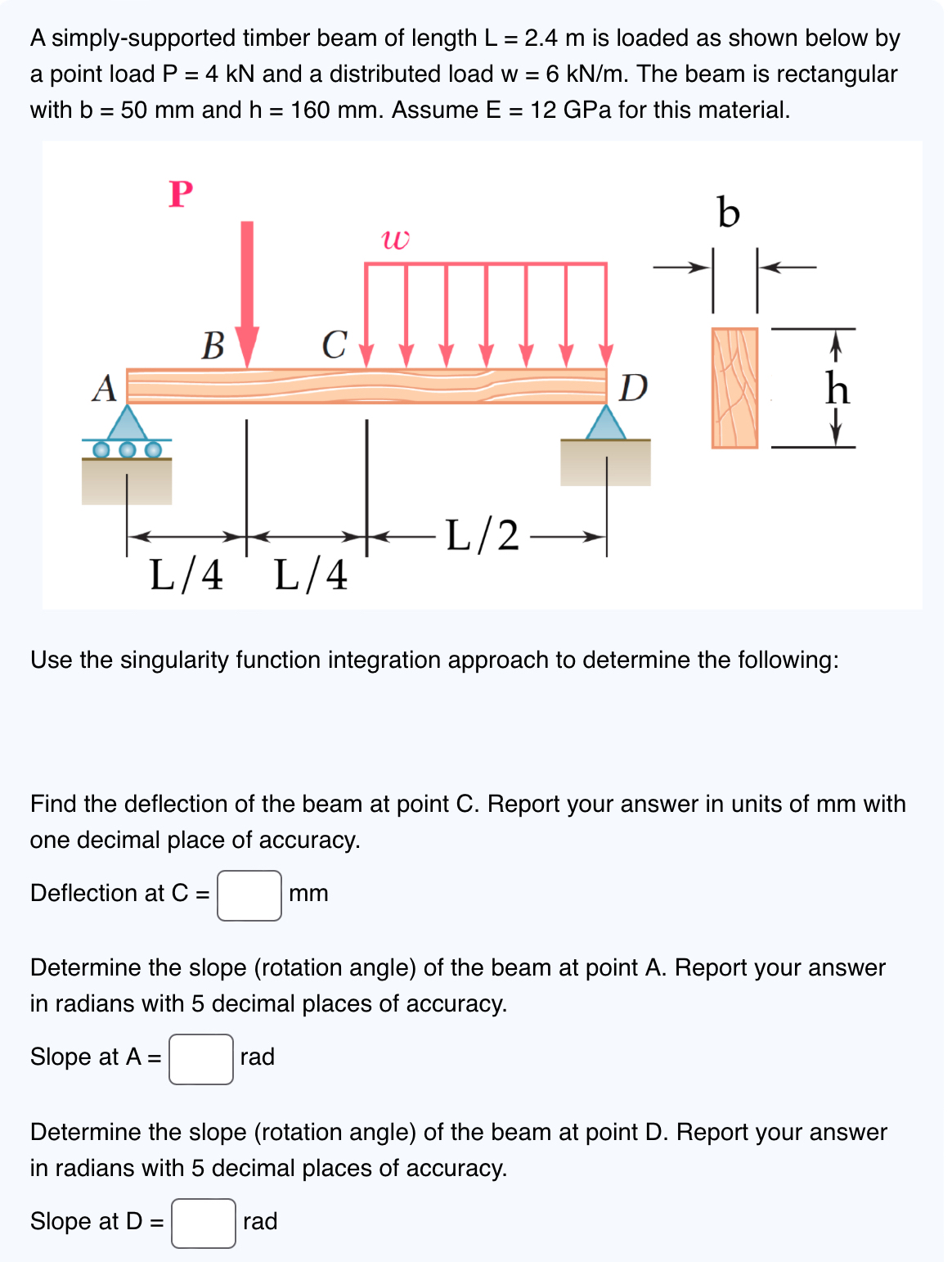 Solved A simply-supported timber beam of length L=2.4m ﻿is | Chegg.com