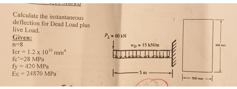 Solved Calculate the instantaneous deflection for Dead Load | Chegg.com