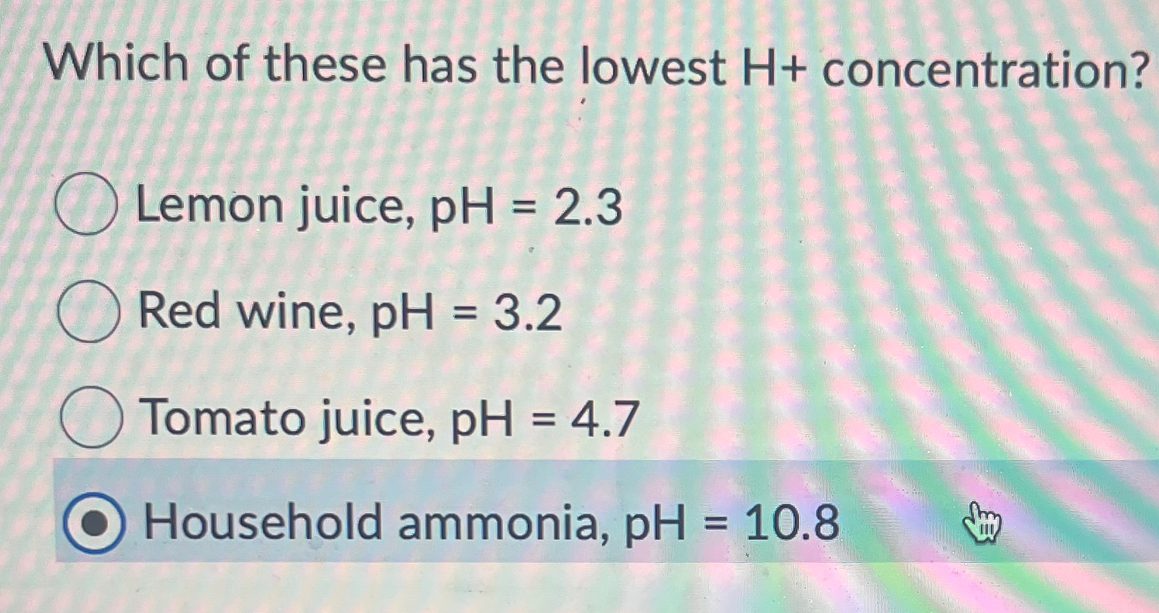 Solved Which of these has the lowest H+ ﻿concentration?Lemon | Chegg.com