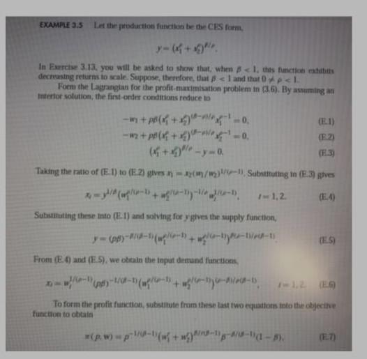 Solved EXAMPLE 3.5 Let the production function CES form, In | Chegg.com