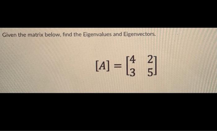 Solved Given the matrix below, find the Eigenvalues and | Chegg.com