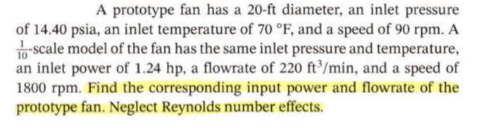 Solved A prototype fan has a 20-ft diameter, an inlet | Chegg.com