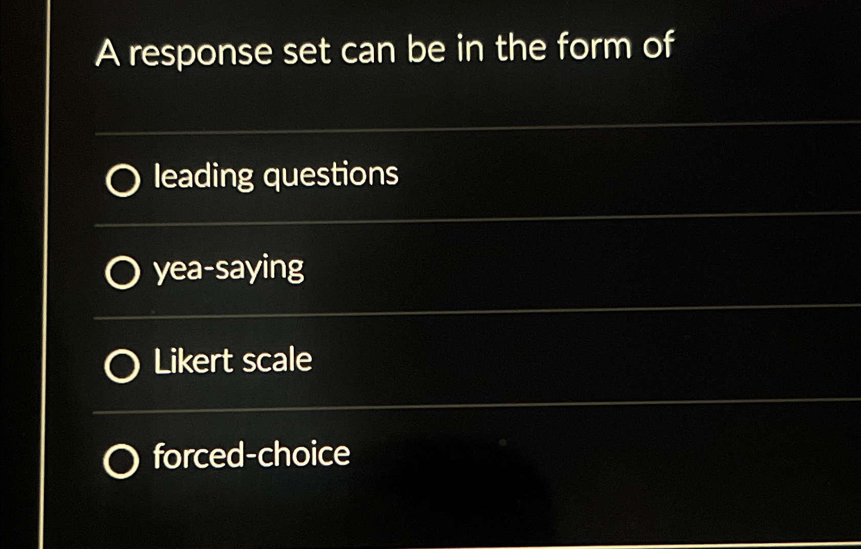 Solved A response set can be in the form ofleading | Chegg.com