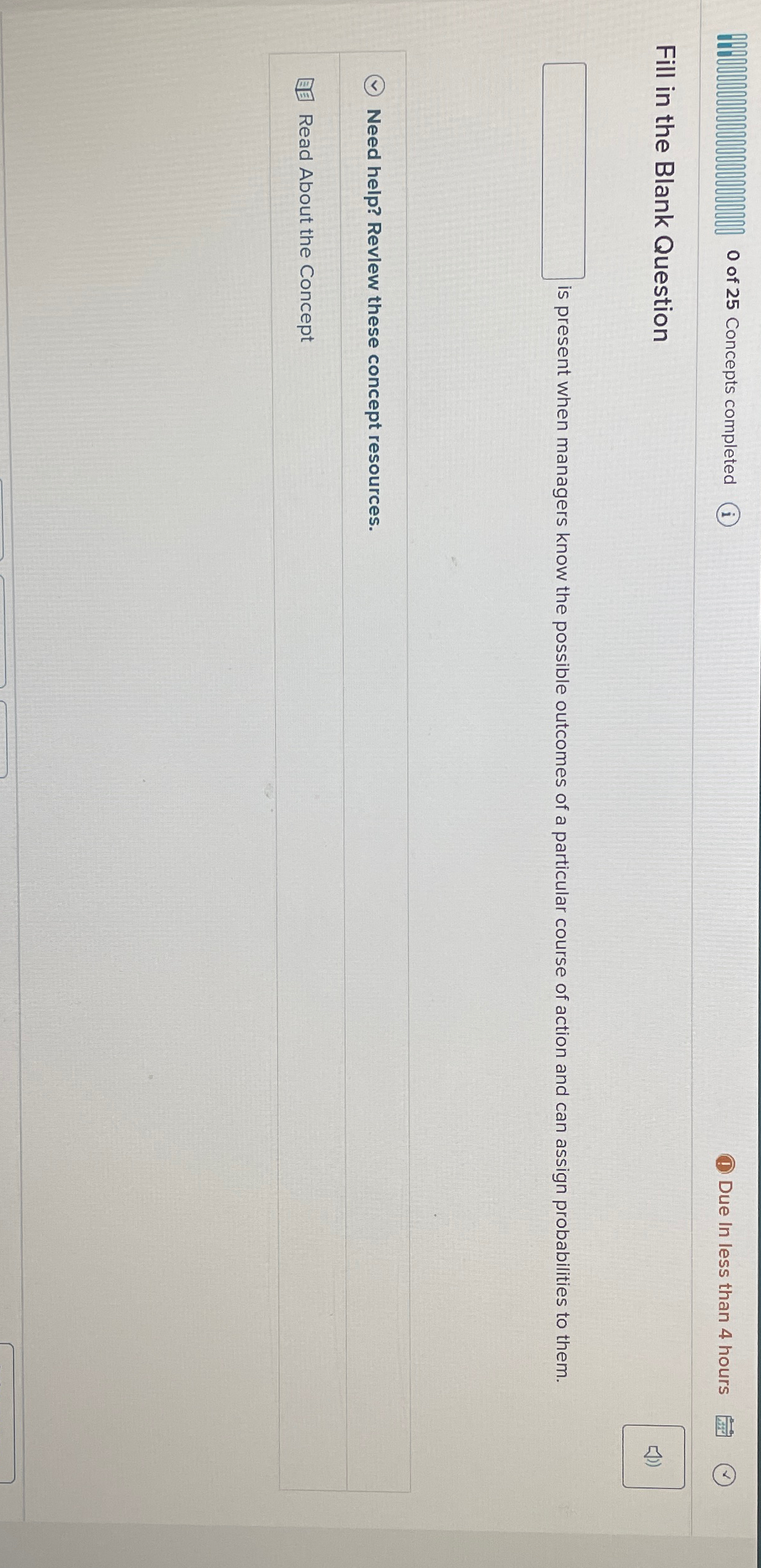 Solved 0 ﻿of 25 ﻿Concepts completedDue In less than 4 | Chegg.com