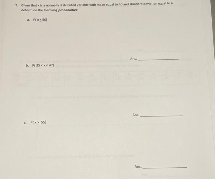 Solved 7. Given that x is a normally distributed variable | Chegg.com