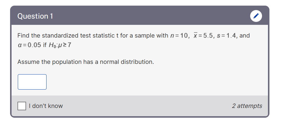 Solved Question 1Find the standardized test statistic t ﻿for | Chegg.com