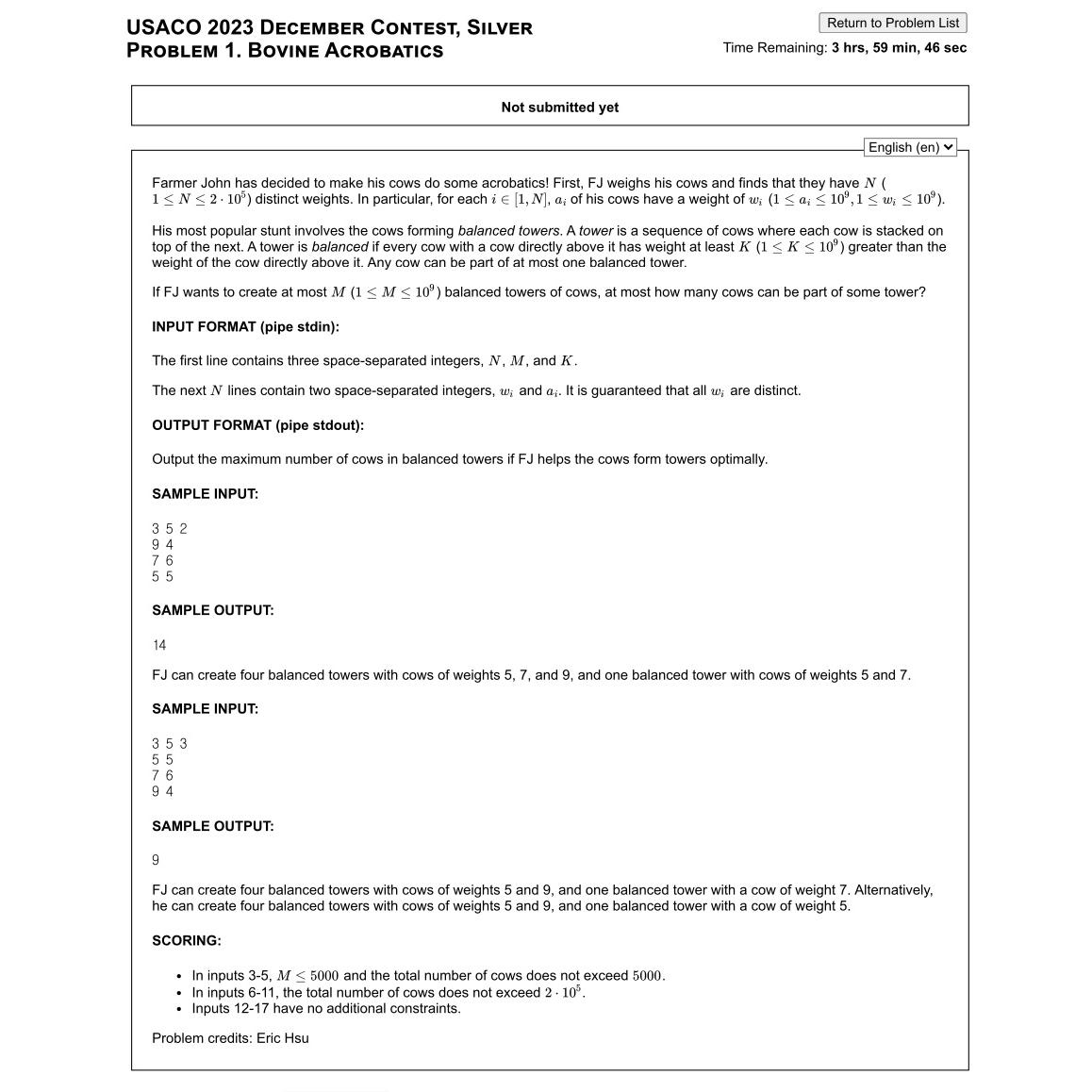 Solved Help me with pythonUSACO 2023 ﻿December Contest, | Chegg.com