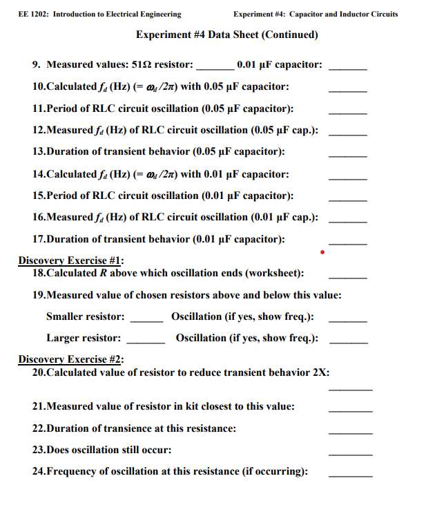 Solved Experiment #4 ﻿Data Sheet (Continued)Measured values: | Chegg.com