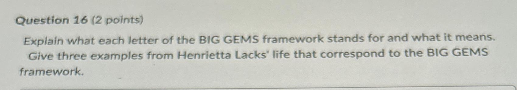 Solved Question 16 (2 ﻿points)Explain what each letter of | Chegg.com