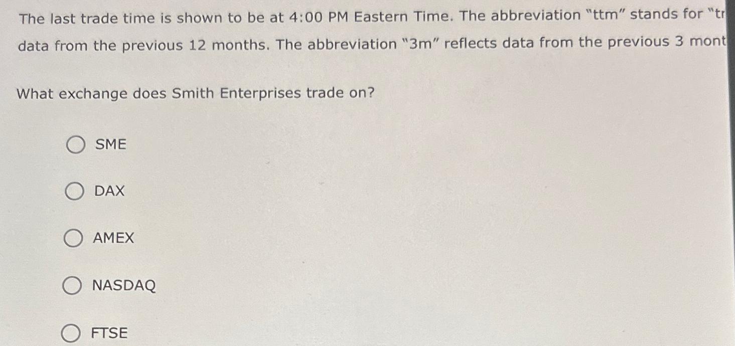Solved The last trade time is shown to be at 4:00 ﻿PM | Chegg.com