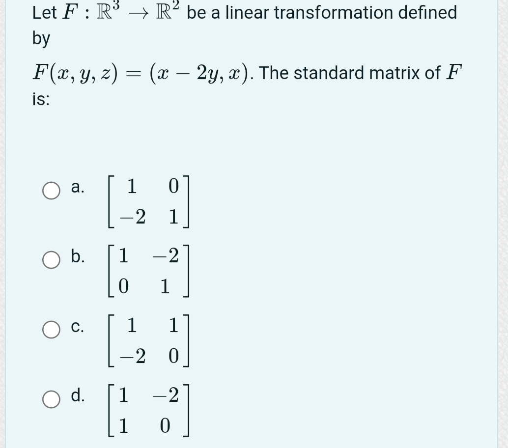Solved Let F:R3→R2 be a linear transformation defined by | Chegg.com