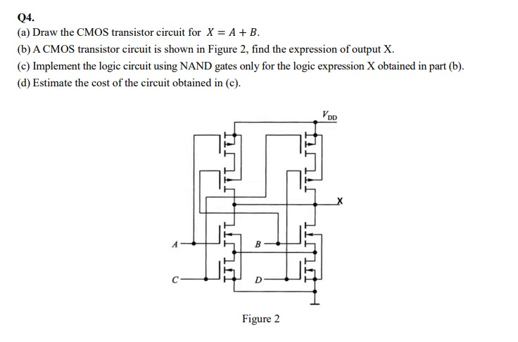 Solved Q4.(a) ﻿Draw the CMOS transistor circuit for | Chegg.com
