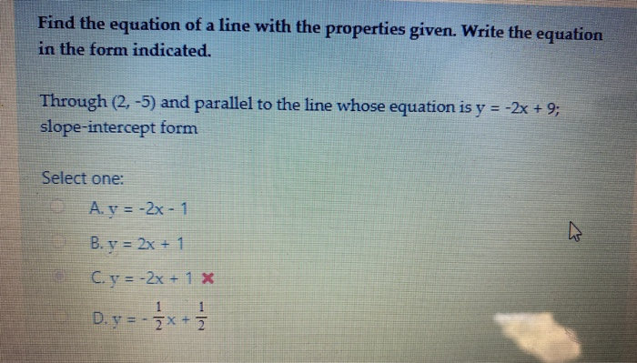 Solved Find the equation of a line with the properties | Chegg.com