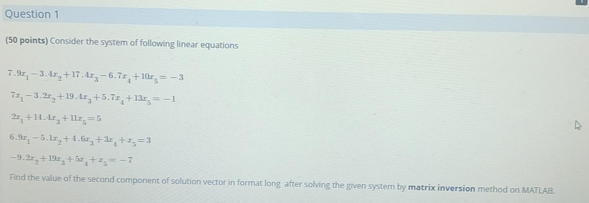 Solved (50 points) Consider the system of following linear | Chegg.com