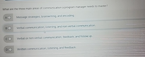 Solved What are the three main areas of communication a | Chegg.com