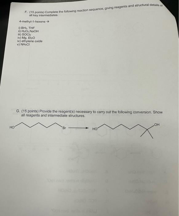 Solved F. (15 points) Complete the following reaction | Chegg.com
