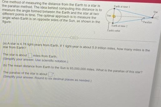 Solved One method of measuring the distance from the Earth | Chegg.com