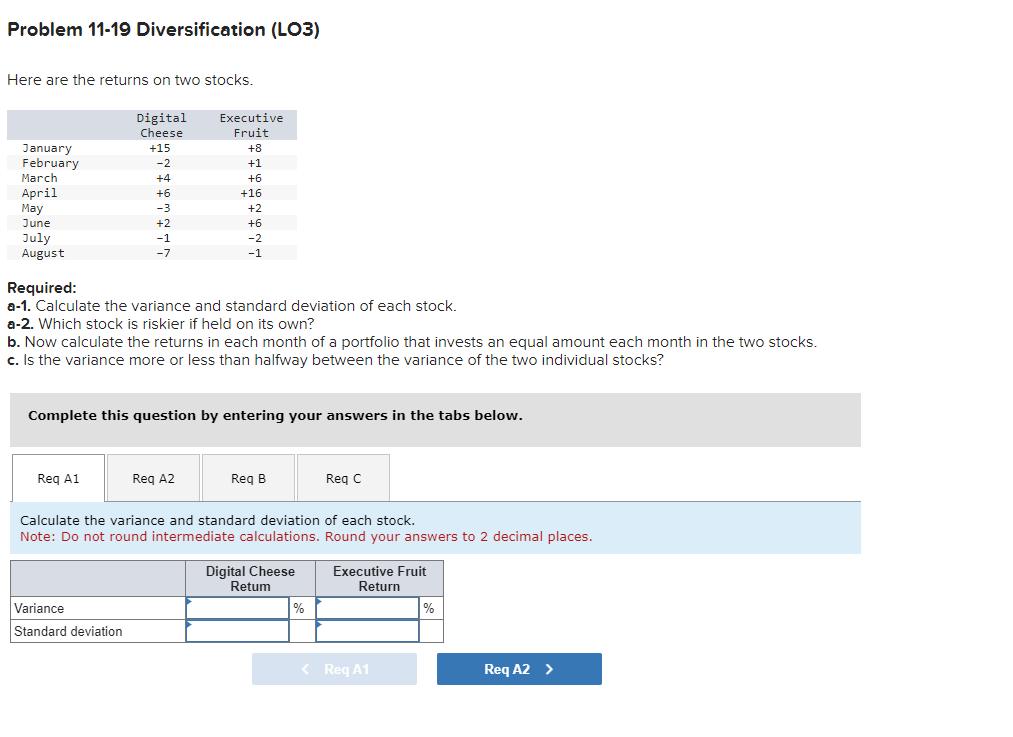 Solved Problem 11-19 ﻿Diversification (LO3)Here are the | Chegg.com