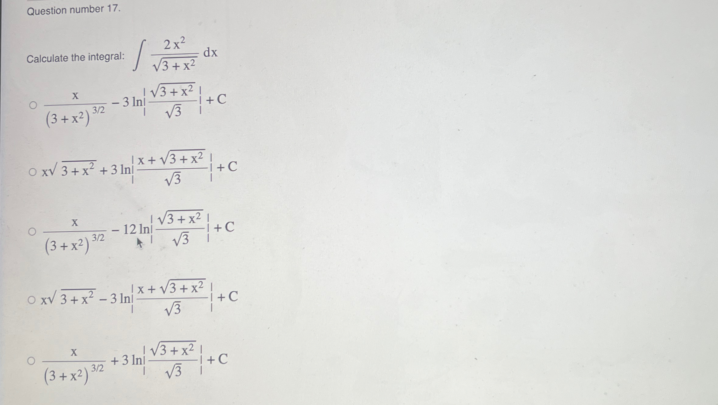 Solved Question number 17.Calculate the integral: | Chegg.com