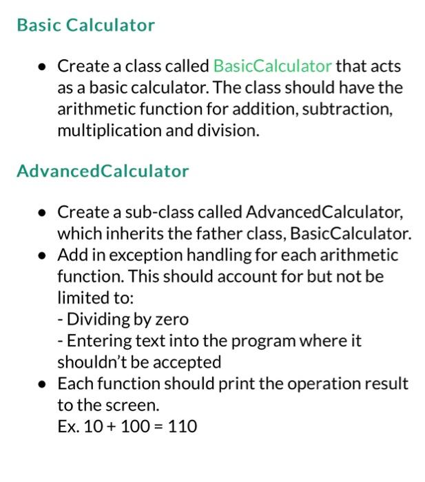 Solved Basic Calculator - Create a class called | Chegg.com