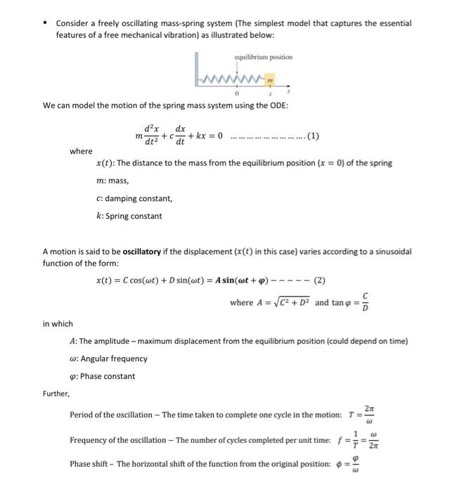 Solved Consider a freely oscillating mass-spring system (The | Chegg.com