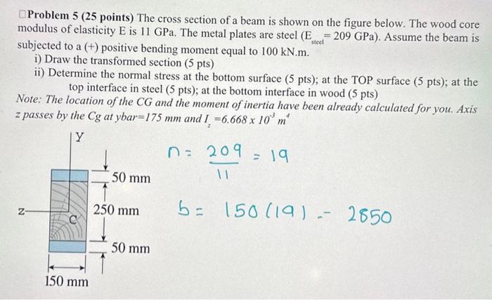 Solved Problem 5 (25 points) The cross section of a beam is | Chegg.com