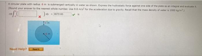 Solved A circular plate with radius 6 m is submerged | Chegg.com