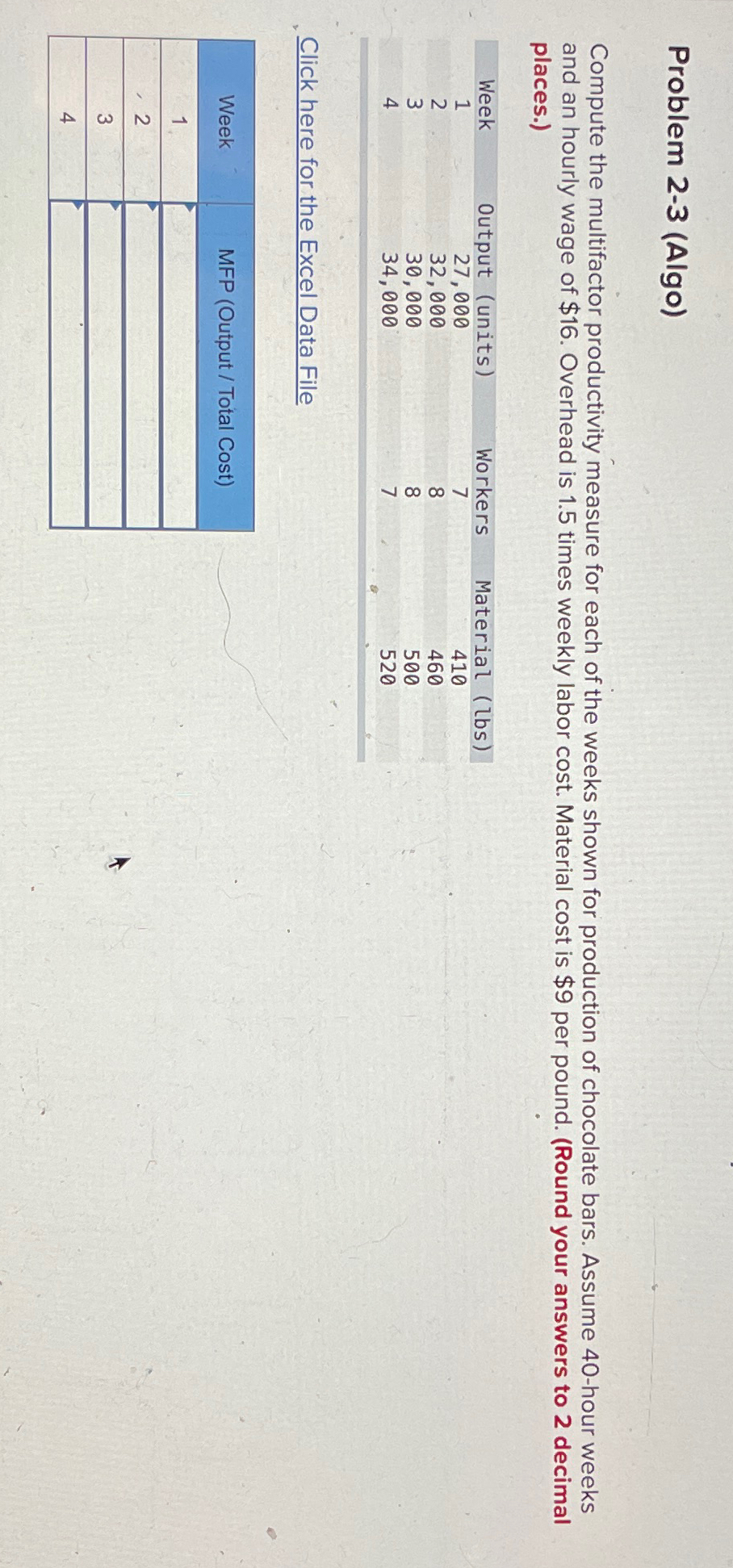 Problem 2-3 (Algo)Compute the multifactor | Chegg.com