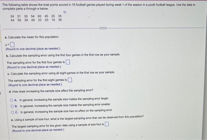The following table shows the total points scored in | Chegg.com