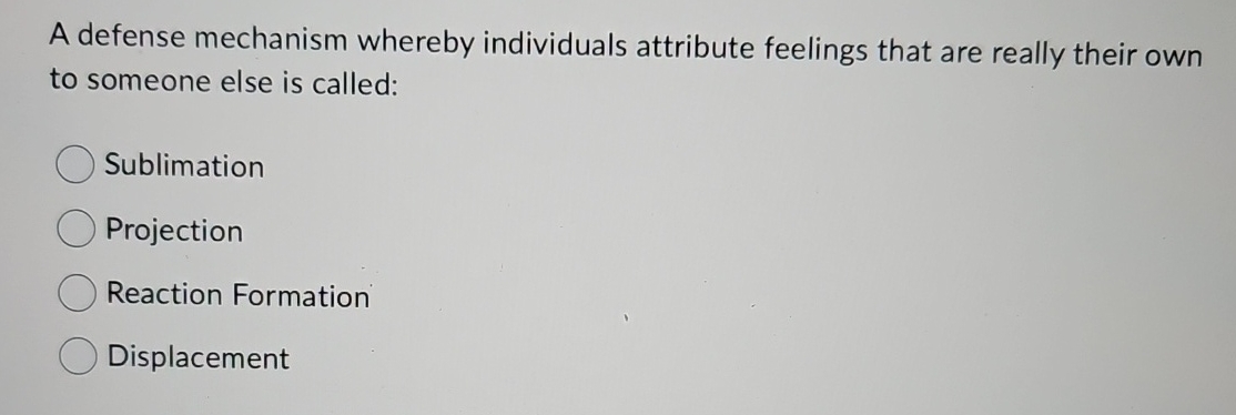Solved A defense mechanism whereby individuals attribute | Chegg.com