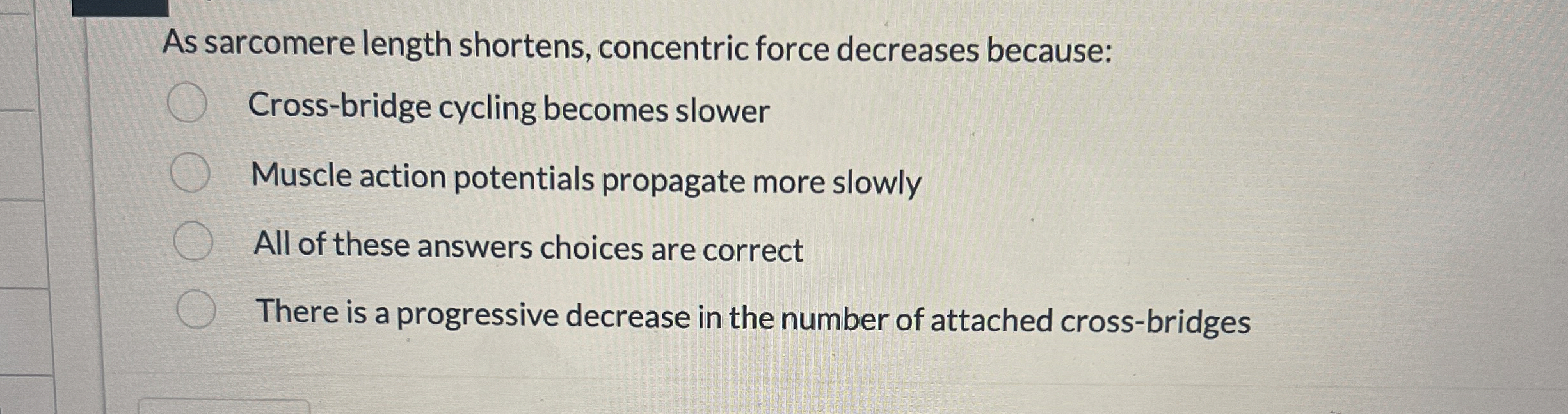 Solved As sarcomere length shortens, concentric force | Chegg.com