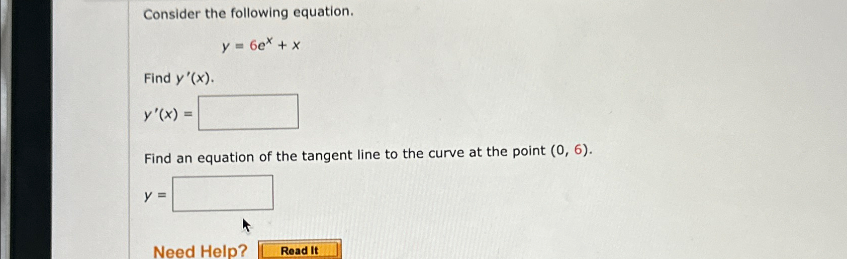 Solved Consider the following equation.y=6ex+xFind | Chegg.com